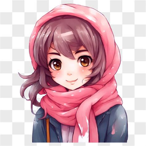 Download Kawaii Anime Girl In Pink Scarf Kawaii Online Creative Fabrica