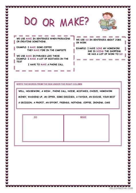 Do Or Make Collocations General Voca English Esl Worksheets Pdf And Doc