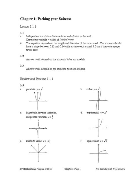 Cpm Precalculus Chapter 01 Solutions Pdf Trigonometric Functions Elementary Mathematics