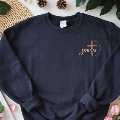 Embroidered Jesus Cross Sweatshirt Christian Bible Verse Crewneck Etsy