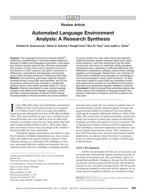 Pdf Automated Language Environment Analysis A Research Synthesis