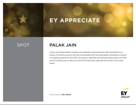 palak jain on linkedin thrilled to receive a spot reward from ey gds