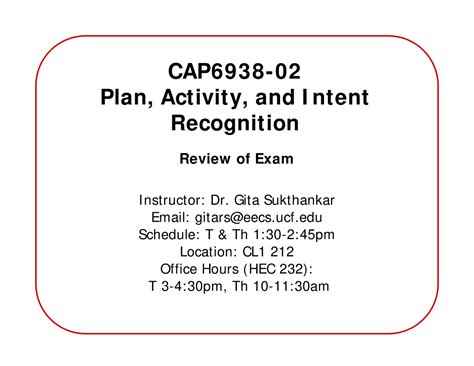 Plan Activity And Intent Recognition Lecture Notes By Dr Gita Sukthankar Prof Gita