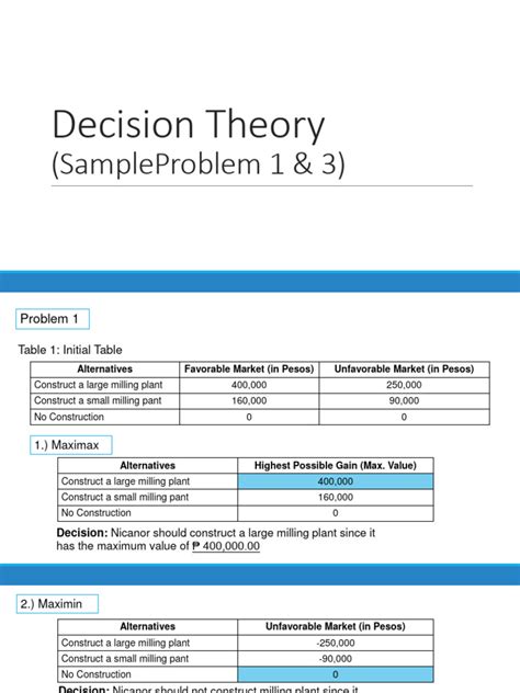 Decision Theory Sample Problem Pdf Applied Mathematics
