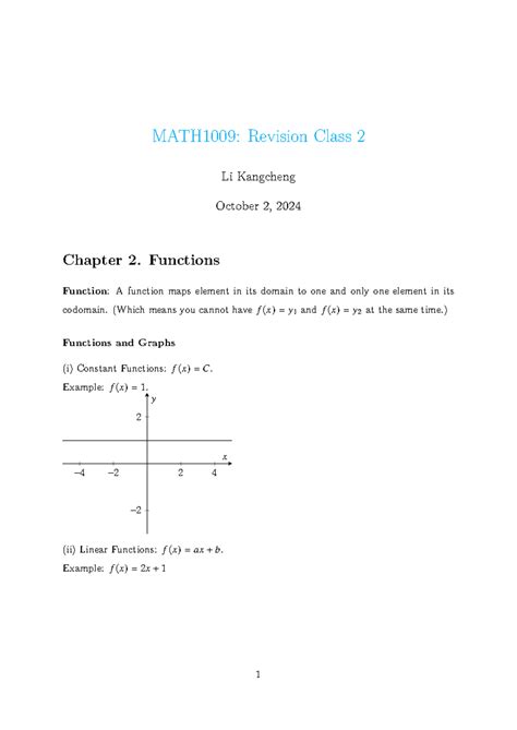 Math1009 Chapter 2 Functions Overview And Key Concepts Studocu