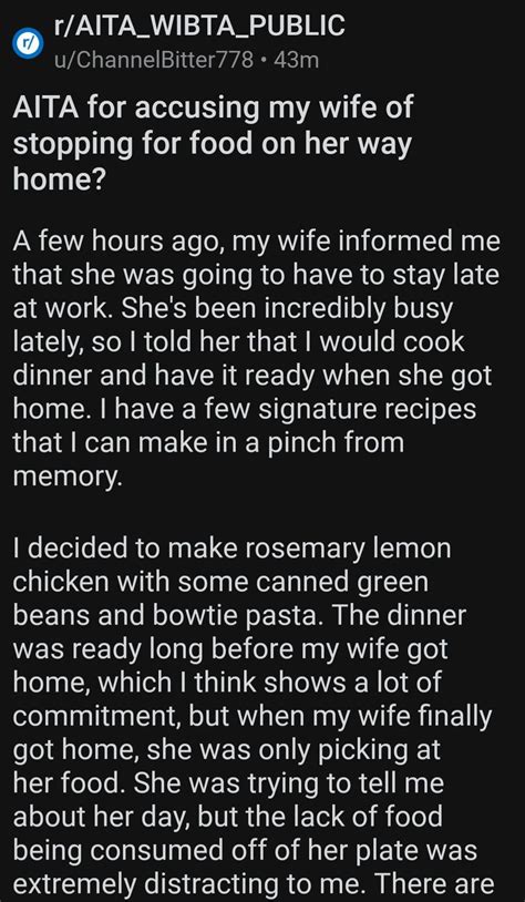 AITA for accusing my wife of stopping for food on her way home? : r/redditonwiki