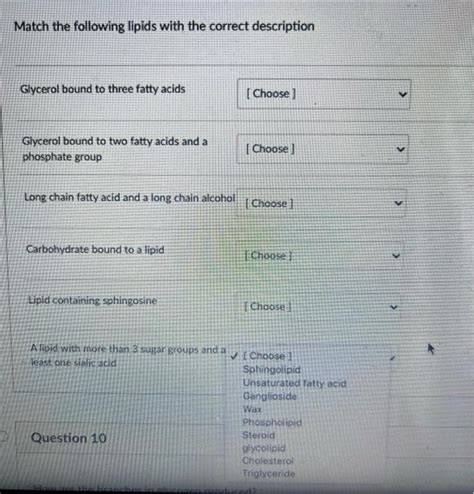 Solved Match The Following Lipids With The Correct Chegg