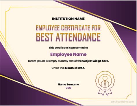 Best Attendance Certificates For Employees Edit Print