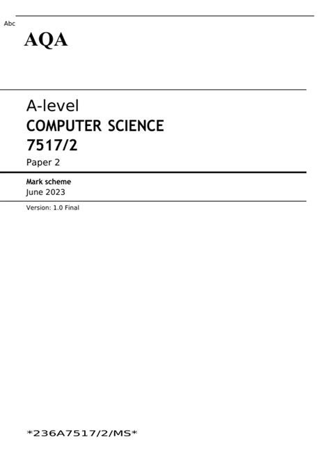 AQA A Level COMPUTER SCIENCE Paper And JUNE O QUESTION PAPERS AND MARK SCHEMES Stuvia US
