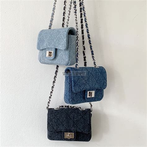 얼모스트블라썸 청 데님 퀼팅 체인 스퀘어 미니 크로스백 가방 연청 진청 흑청