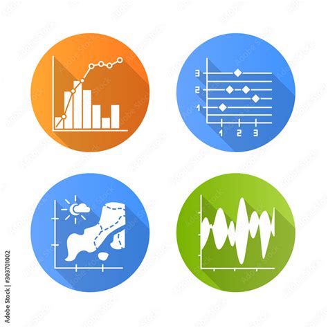 Chart And Graph Flat Design Long Shadow Glyph Icons Set Temperature Map Point And Figure Chart