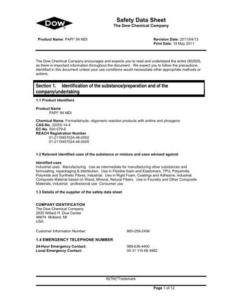 Safety Data Sheet The Dow Chemical Company