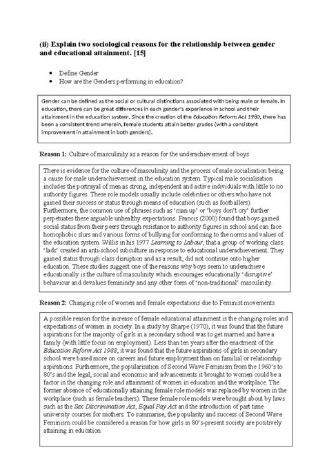 4 Gender 15 M Practice Question And Answer Example Of WJEC 15 Mark Question On Feminsit