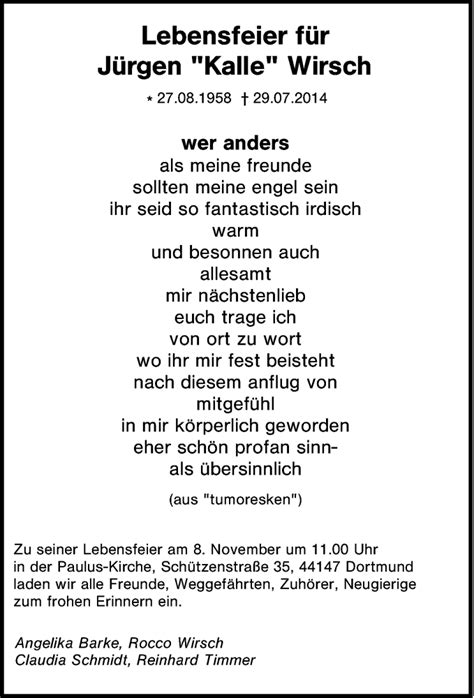 Traueranzeigen Von Jürgen Wirsch Trauer In Nrw De
