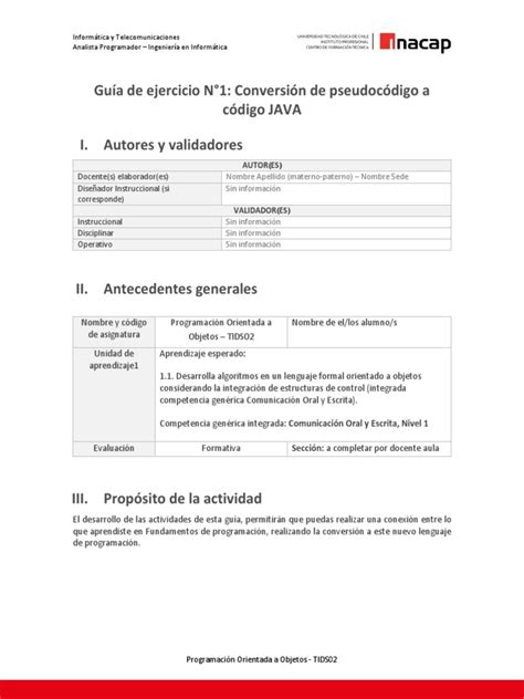 Aai Tids02 Guía De Ejercicios 1 Conversión De Pseudocódigos A Java