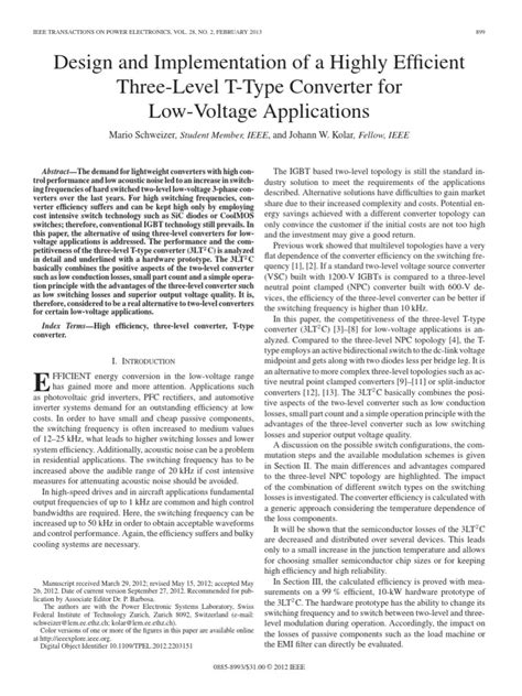 Design And Implementation Of A Highly Efficient Three Level T Type