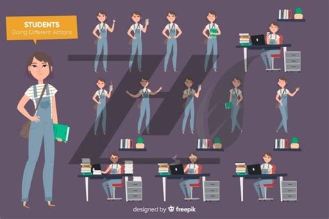دانلود وکتور شخصیت دانش آموز دختر در حالت های مختلف دانلود رایگان فایل لایه باز، Psd، وکتور