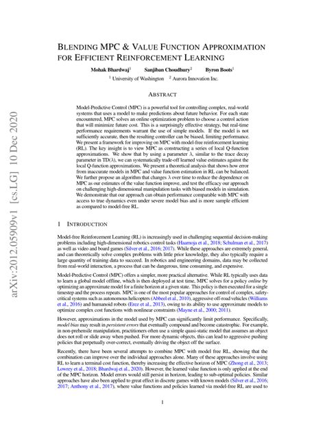 Pdf Blending Mpc And Value Function Approximation For Efficient Reinforcement Learning