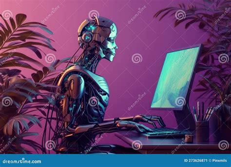 Robot Bot With Computer New Technologies Artificial Intelligence Gpt