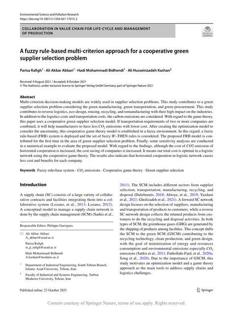 A Fuzzy Rule Based Multi Criterion Approach For A Cooperative Green
