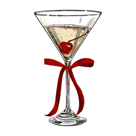 Cocktail With Cherry Martini Glass Red Bow Ribbon Celebrate 54657567 Png