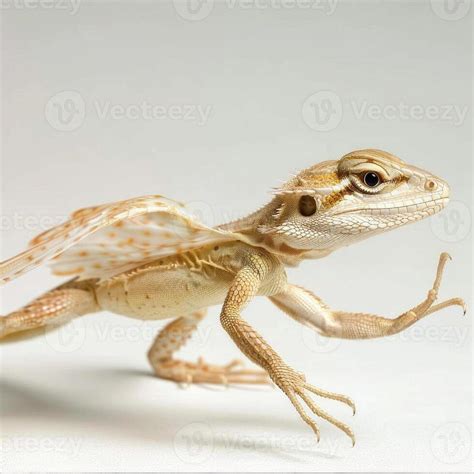 Flying Dragon Lizard Is Captured Mid Motion Displaying Its Wing Like Membranes While Gliding