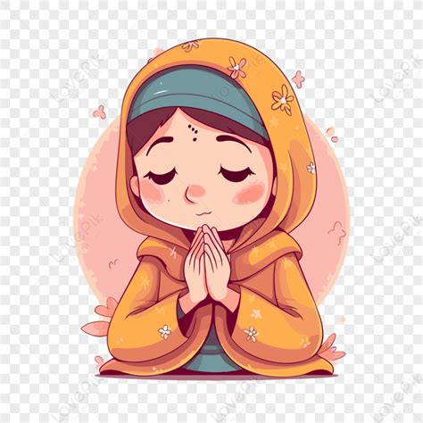 Panalangin Clipart Cartoon Muslim Na Batang Babae Na Nagdarasal Sa Isang Madasalin Na Vector