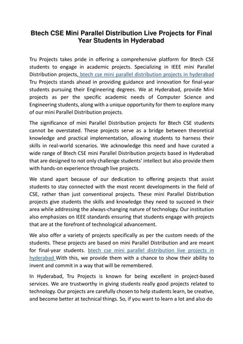 Ppt Btech Cse Mini Parallel Distribution Live Projects For Final Year