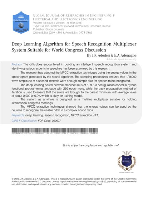 PDF Deep Learning Algorithm For Speech Recognition Multiplexer System Suitable For World