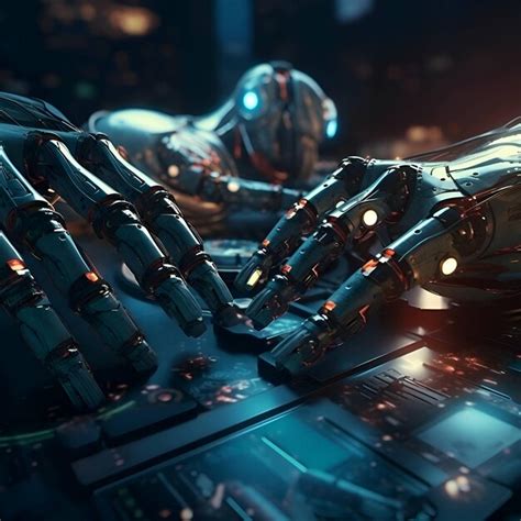 Premium Photo D Rendering Robot Hand Playing A Game On A Computer At Night