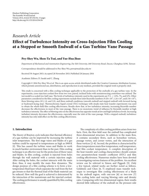 Pdf Effect Of Turbulence Intensity On Cross Injection Film Cooling At