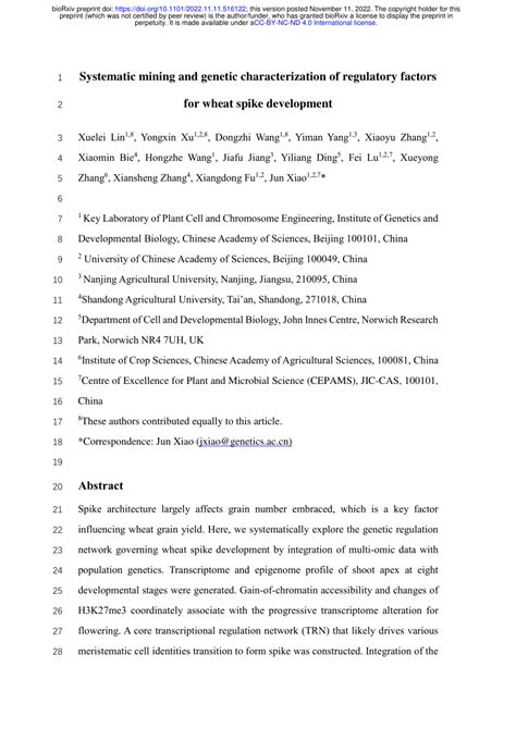 Pdf Systematic Mining And Genetic Characterization Of Regulatory Factors For Wheat Spike