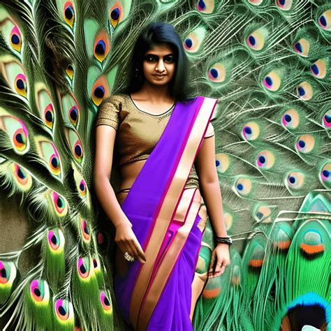 Schönes Schlankes Indisches Mädchen Im Saree Mit Pfau · Creative Fabrica