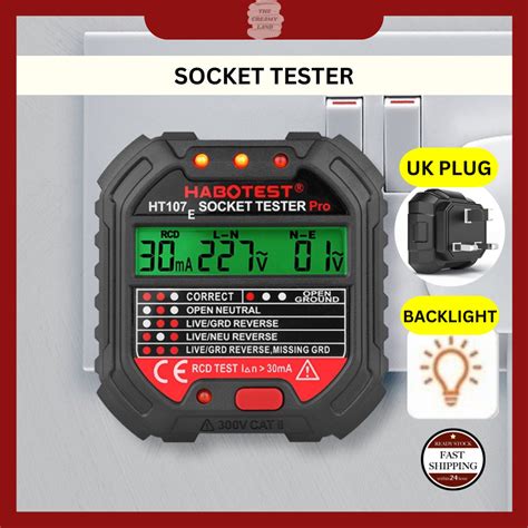Uk 3 Pin Plug Digital Socket Tester Habotest Ht107e Backlight Voltage Electrical Leakage Detect