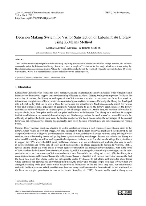 Pdf Decision Making System For Visitor Satisfaction Of Labuhanbatu Library Using K Means Method