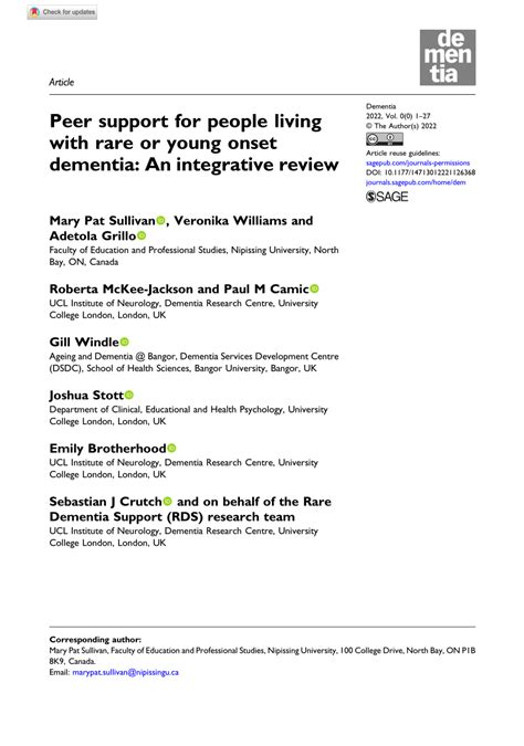 (PDF) Peer support for people living with rare or young onset dementia: An integrative review