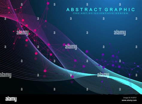 Geometric Abstract Background With Connected Lines And Dots Wave Flow Molecule And