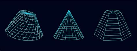 Premium Vector Set Of Deformed Wireframe Cones From Different Sides Vector Abstract Geometric