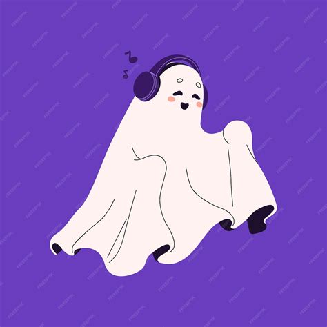 Premium Vector Halloween Phantom Listening Music Cute Ghost With Headphone Relax Friendly