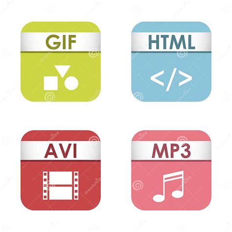 Simple Square File Types Formats Labels Icon Set Presentation Document Symbol And Audio