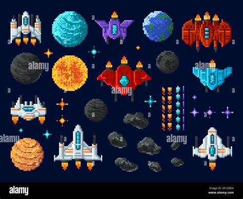 arcade shooter 8 bit pixel art game space invaders alien ufo rockets