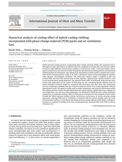 PDF Numerical Analysis Of Cooling Effect Of Hybrid Cooling Clothing Incorporated With Phase