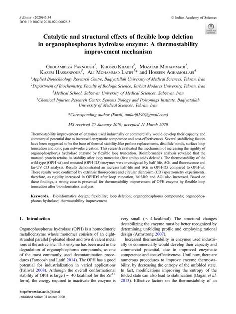Pdf Catalytic And Structural Effects Of Flexible Loop Deletion