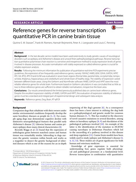Pdf Reference Genes For Reverse Transcription Quantitative Pcr In