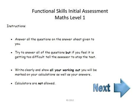 Ppt Functional Skills Initial Assessment Maths Level 1 Powerpoint