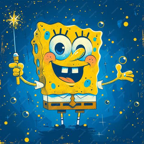 Premium Photo Flat 2 Color Logo Spongebob Squarepants Spongebob Holding A Bubble Wand With