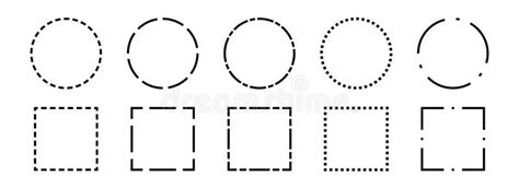 Black Dashed Frame Collection Dashed Outline Circle And Square Border