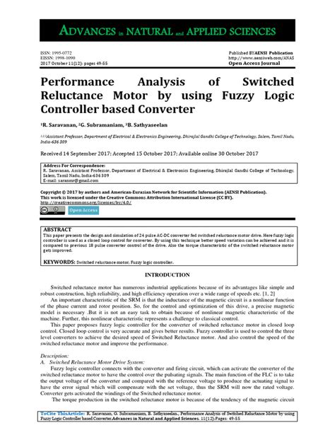 Performance Analysis Of Switched Reluctance Motor By Using Fuzzy Logic Controller Based