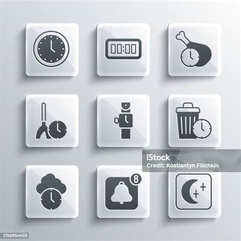 알람 시계 앱 모바일 달과 별 시간 낭비 손목 시계 시계 청소 및 음식 아이콘을 설정합니다 벡터 2 위 상 종류에 대한 스톡 벡터 아트 및 기타 이미지 Istock