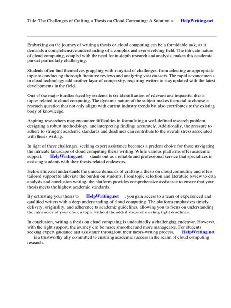 Thesis Topics Related To Cloud Computing Pdf